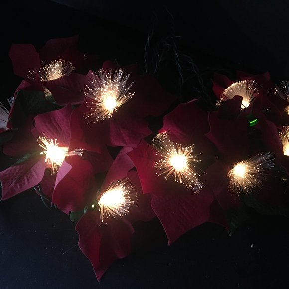 Holiday | Vintage 1 Fiber Optic Red Poinsettia Light Set 15ft Lighted ...